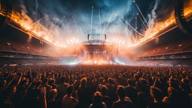 Crowd in Front of the Stage during a Music Festival at Night Stock ...