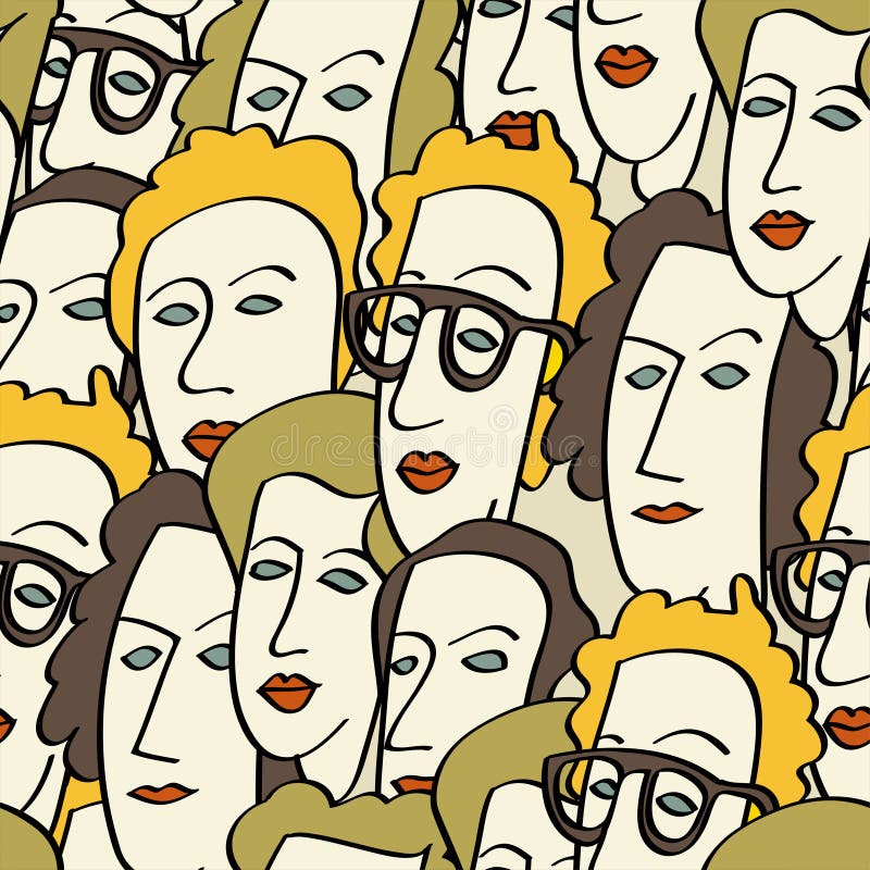 Large Crowd of Funny Cartoon People in a Dark Room Stock Vector ...