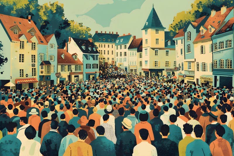 A Crowd Gathered in a Town Square, Engaged in a Lively Debate Stock ...