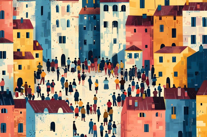 A Crowd Gathered in a Town Square, Engaged in a Lively Debate Stock ...