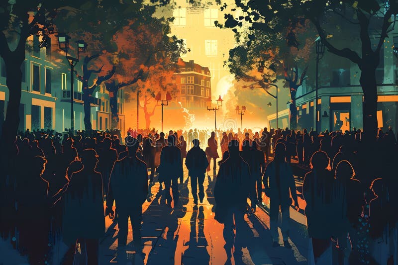 A Crowd Gathered in a Town Square, Engaged in a Lively Debate Stock ...