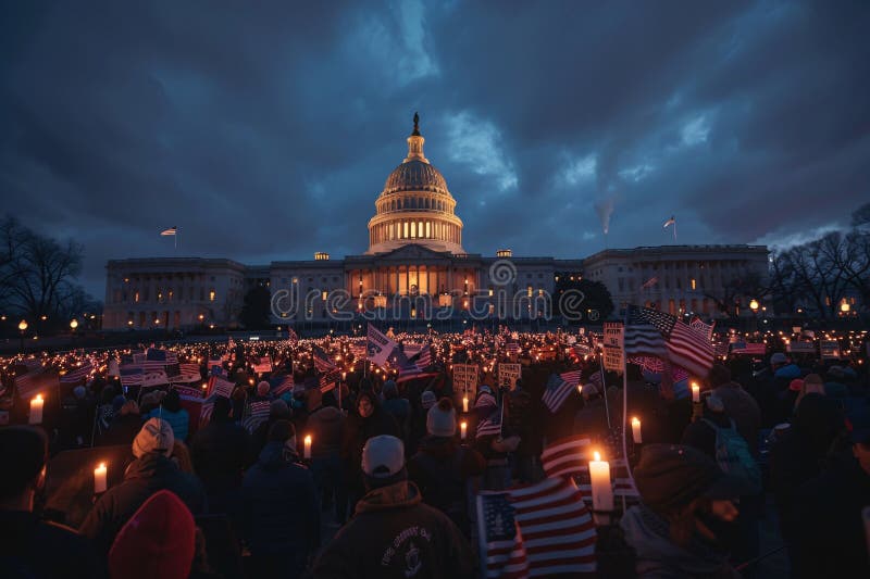 Patriotic Rally at US Capitol Building during Evening, Demonstration ...