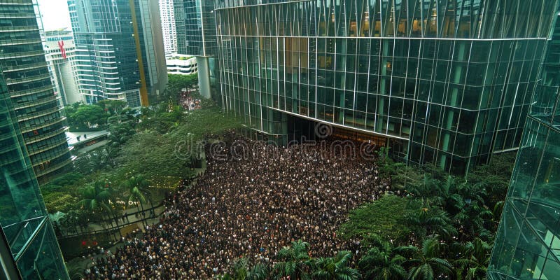 A Crowd Gathers in Front of a Tall Building Stock Illustration ...