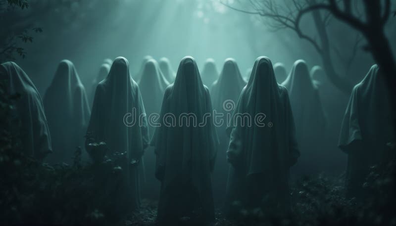 A Crowd of Ghosts on a Dark Night, Moonlight and Mysterious Environment ...