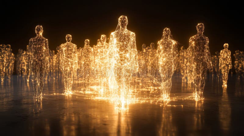 A Crowd of Glowing, Abstract Human Figures Stock Illustration ...