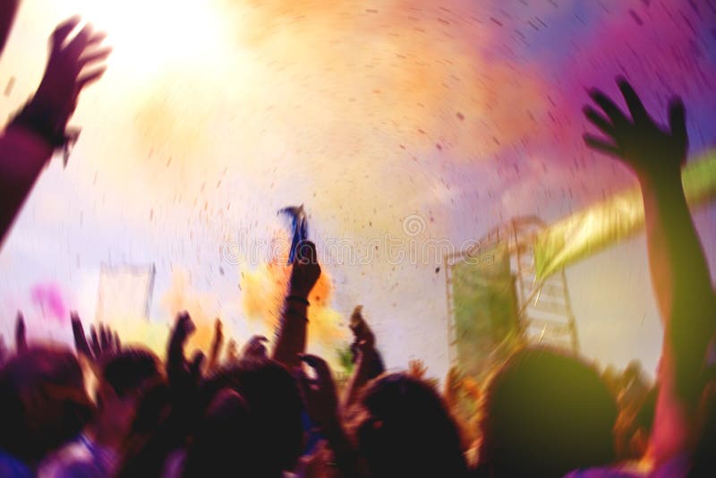 Crowd with Hands Up during a Concert. Stock Photo - Image of concert ...