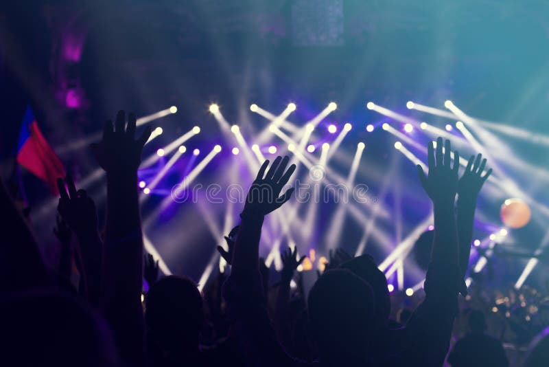 Crowd, Happy People Enjoying Rock Concert Stock Photo - Image of party ...