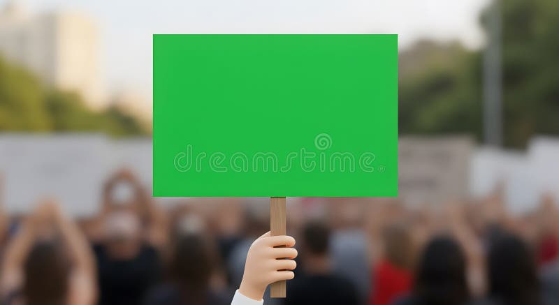 Crowd Holding a Blank Green Sign Board during a Demonstration or ...