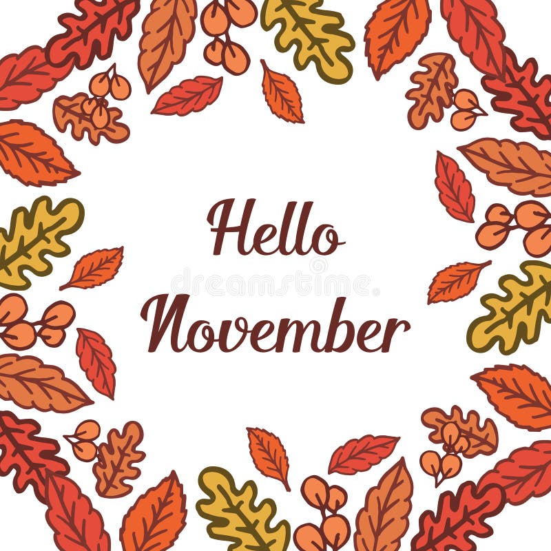 Crowd of Leaf Frame, for Poster Hello November. Vector Stock Vector ...
