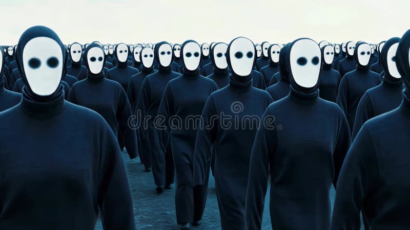 Crowd of Masked Figures Walking in Formation Stock Video - Video of ...