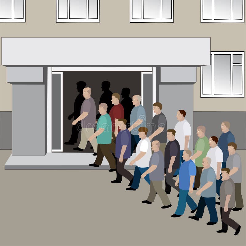 The Crowd of Men is Entering into the Doors of the Building Stock ...