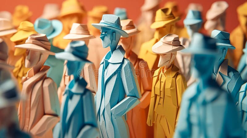 A Crowd of Men Made of Paper, Generative AI. Stock Image - Image of ...