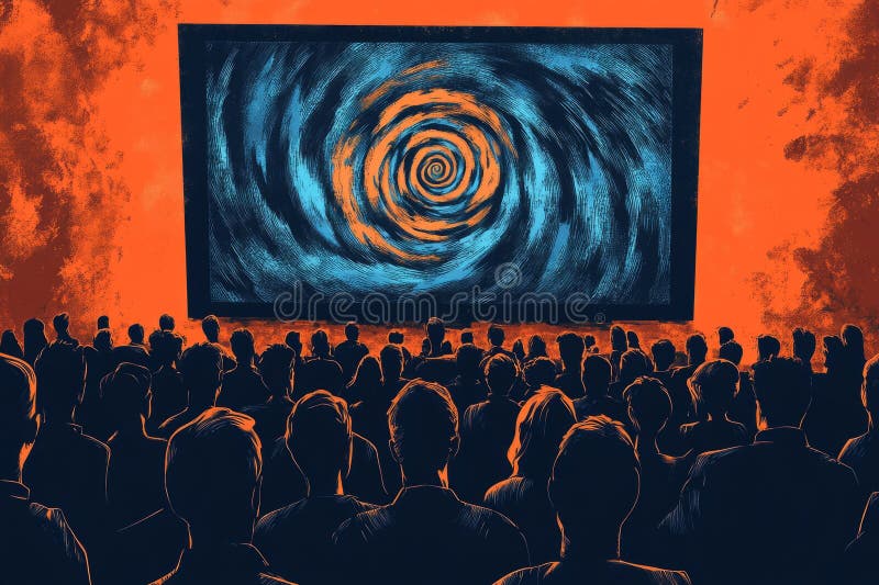 Crowd Mesmerized by Swirling Spiral on Giant Screen Stock Image - Image ...