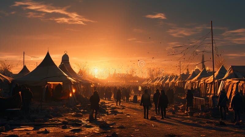 Crowd of Middle Eastern Refugees Camp Stock Image - Image of prison ...