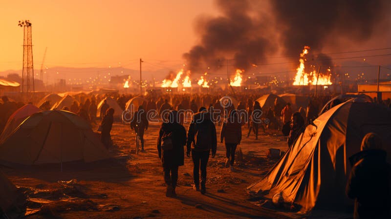 Crowd of Middle Eastern Refugees Camp Stock Image - Image of standing ...