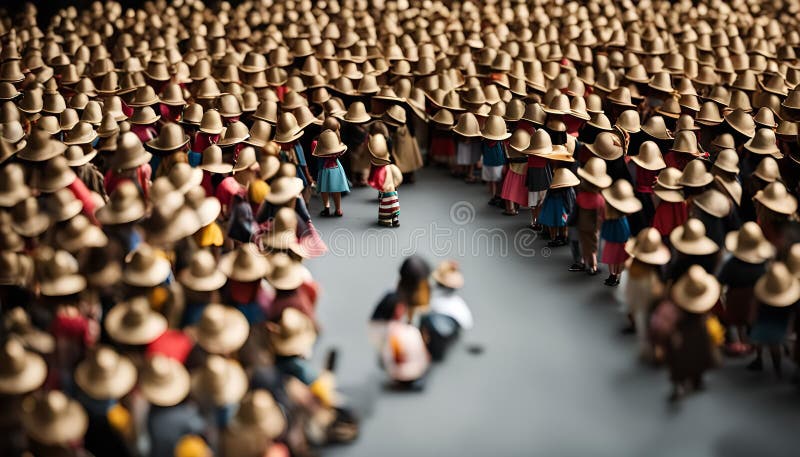 A Crowd of Miniature Figures in Hats Stock Illustration - Illustration ...