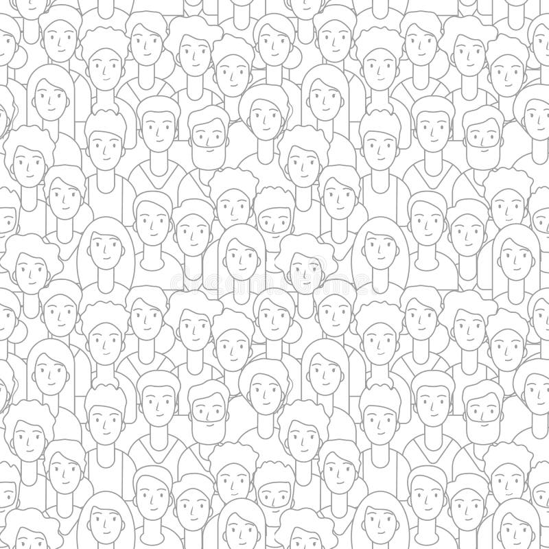 Crowd Pattern. People Faces Seamless Texture Stock Vector ...