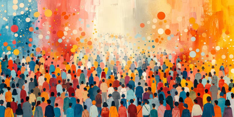 Crowd of People in an Abstract Multicolored Style Representing ...