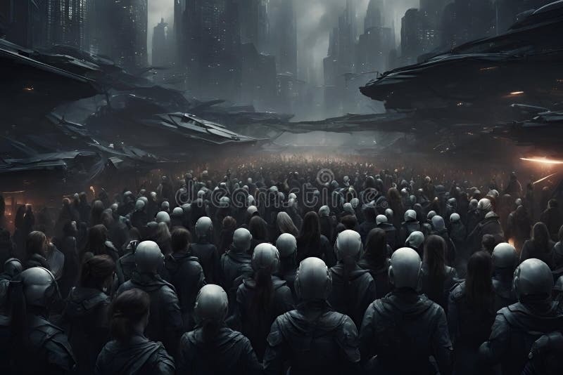 A Crowd of People in Apocalyptic City. Stock Illustration ...