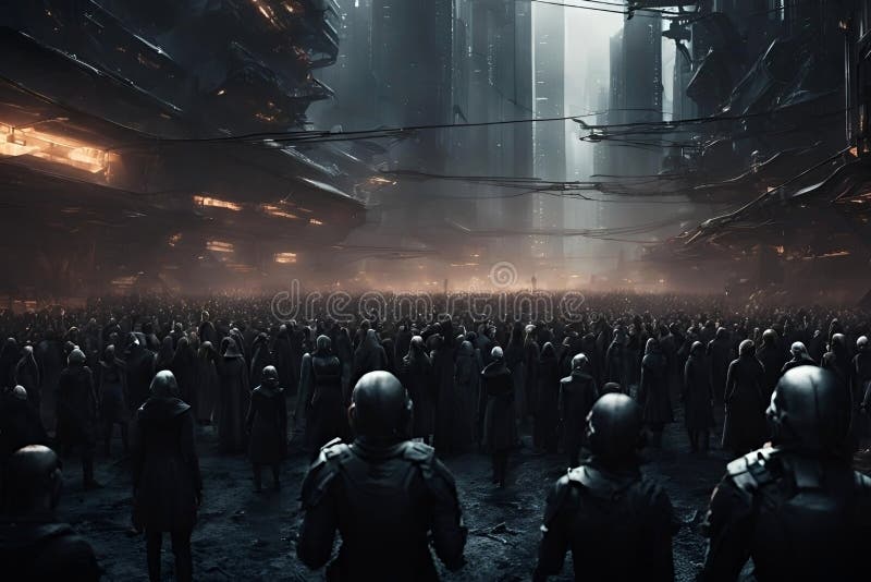 A Crowd of People in Apocalyptic City. Stock Illustration ...