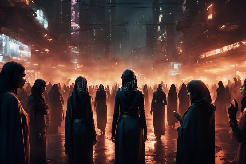 A Crowd of People in Apocalyptic City. Stock Illustration ...