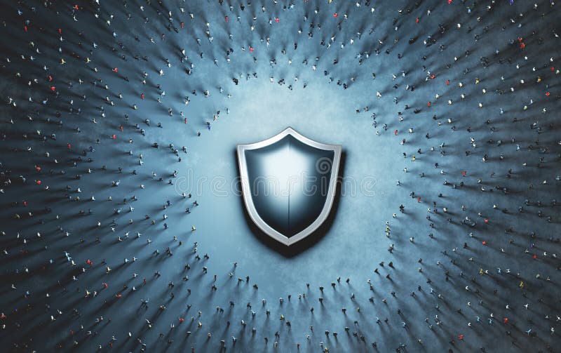 Crowd of People Around Shield Symbol. Privacy and Security Stock ...
