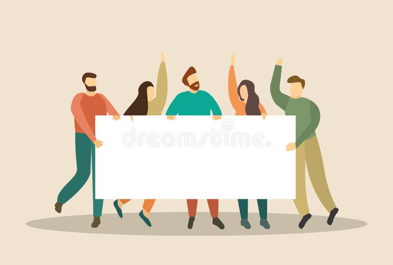 Crowd People with Blank Poster. Protest. Flat Style. Vector Stock ...