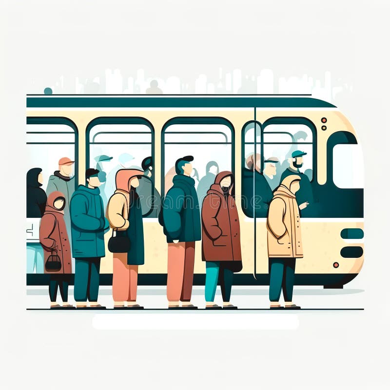 Crowd of People at the Bus Stop, Generative AI. Stock Illustration ...