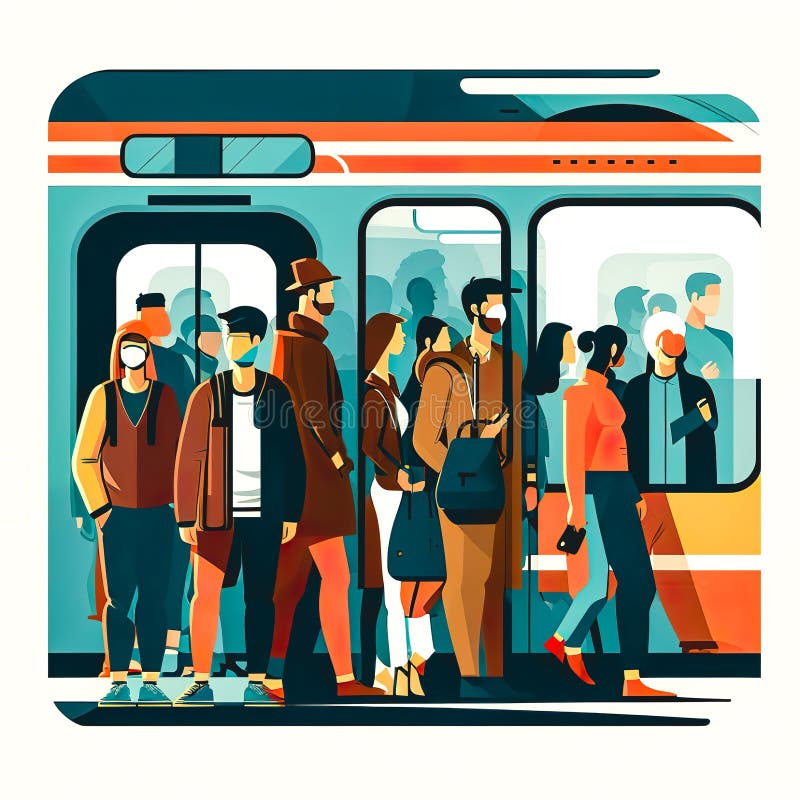 Crowd of People at the Bus Stop, Generative AI. Stock Illustration ...