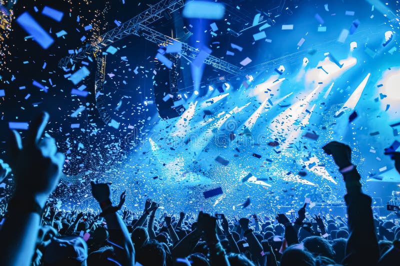 Crowd of People are Celebrating with Confetti Falling Around Them ...