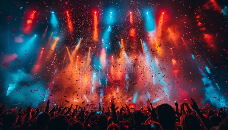 A Crowd of People are Celebrating with Confetti Falling from the ...