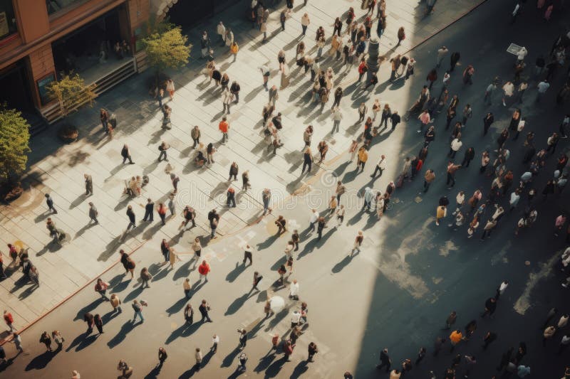 Crowd of People in Center of Town, Top View Stock Photo - Image of ...