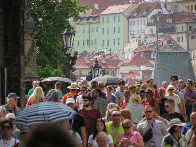 A Crowd of People on Charles Bridge in Prague Editorial Photography ...