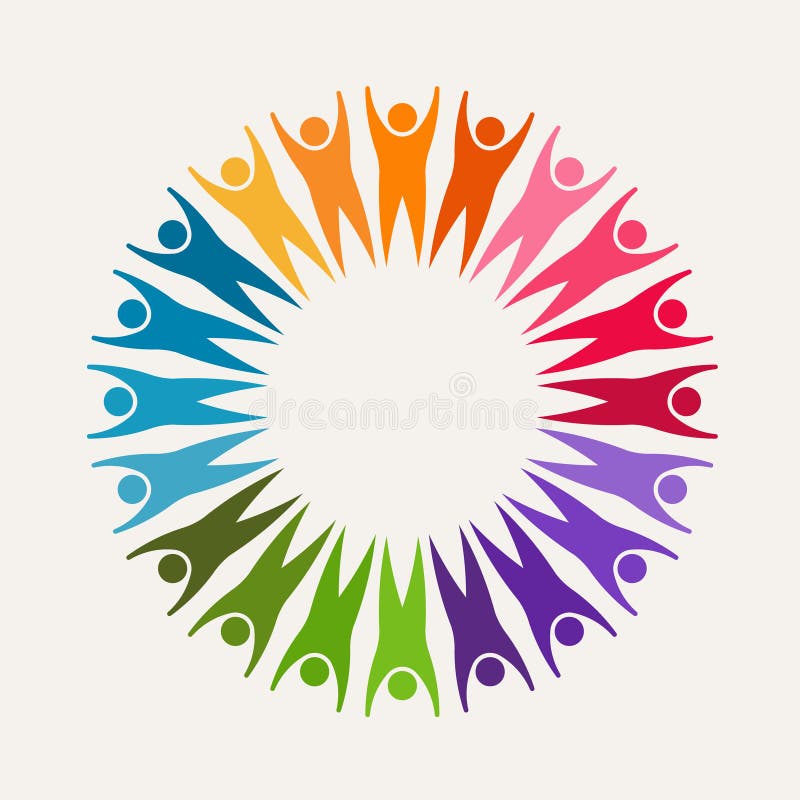 Crowd of People Cheering Up in Circle Logo Stock Vector - Illustration ...