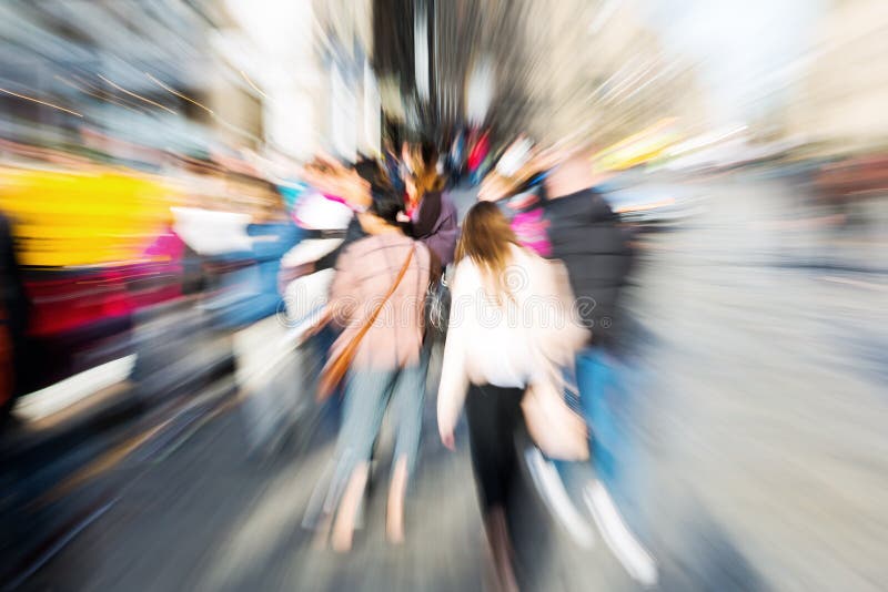 Crowd of People in the City with Zoom Effect Stock Photo - Image of ...