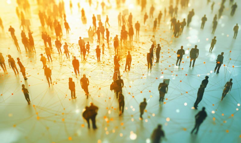 Crowd of People Connected by Network Lines Representing Social ...