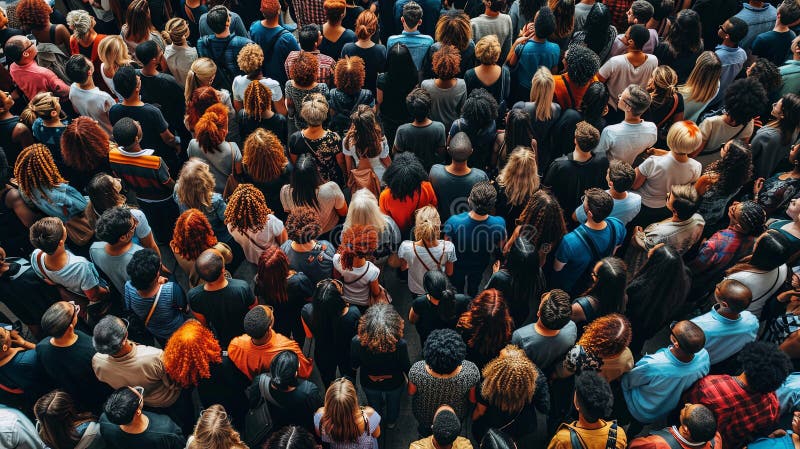 A Crowd of People of Different Ages and Races. Top and Back View Stock ...