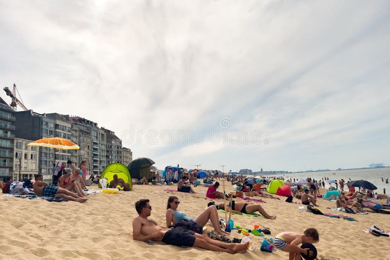 Crowd of People Enjoying Their Summer on Knokke Beach Editorial ...