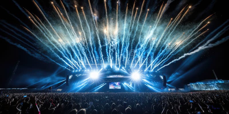 Crowd Mesmerized by Stunning Fireworks Display at a Concert Stock Photo ...
