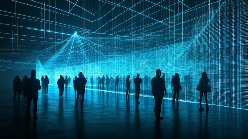 Crowd of People Exploring Abstract Technology Background, Big Data, and ...