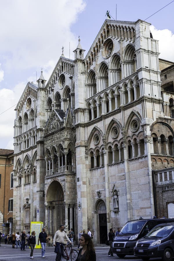 Crowd of People and Facade of the Cathedral of Ferrara Editorial Stock ...