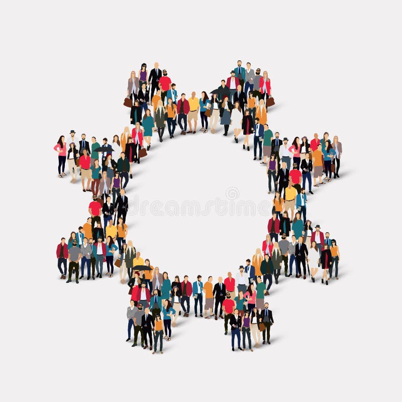 Crowd people form gear stock illustration. Illustration of friendship ...