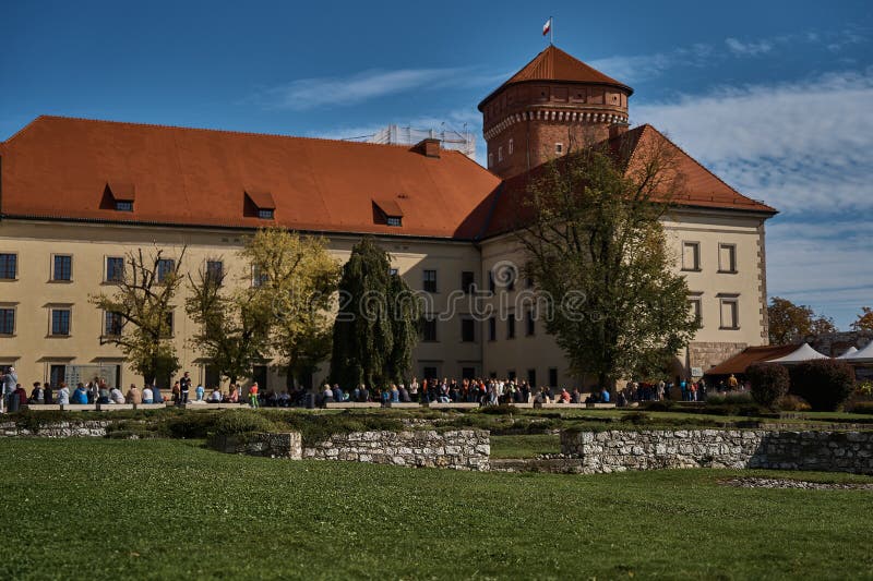 Crowd of People in Front of Krakow Castle Stock Image - Image of ...