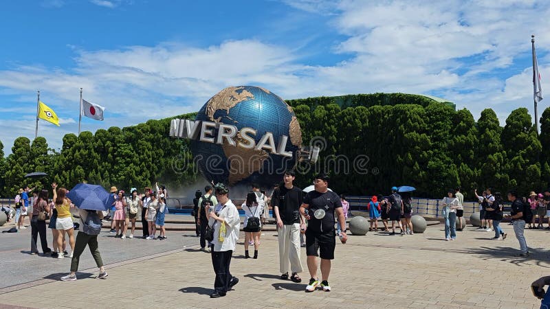 Crowd of People in Front of the Universal Studios Globe in Osaka, Japan ...