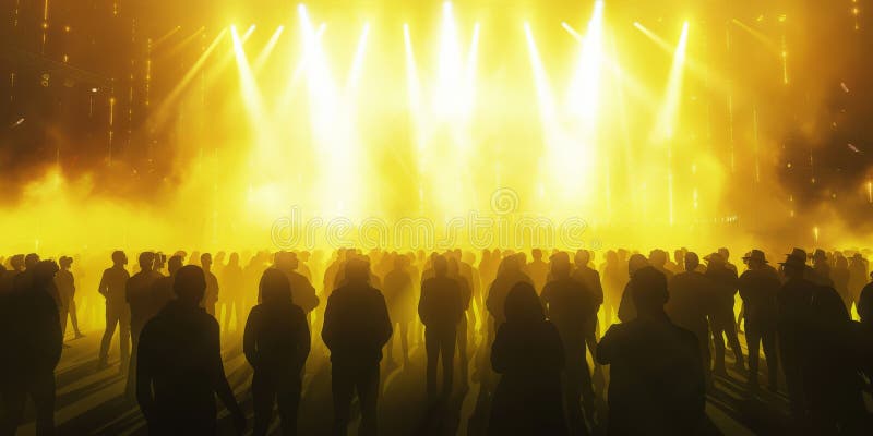 Crowd of People in Front of Yellow Light Stock Illustration ...