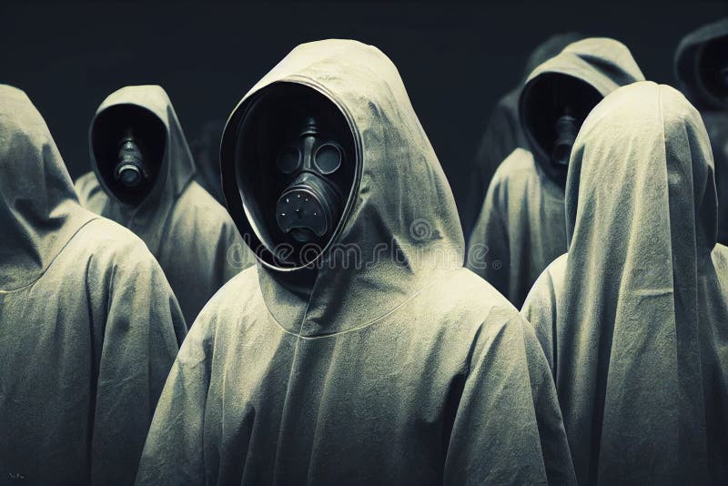 Crowd in gas masks stock photo. Image of equipment, smoke - 258230390