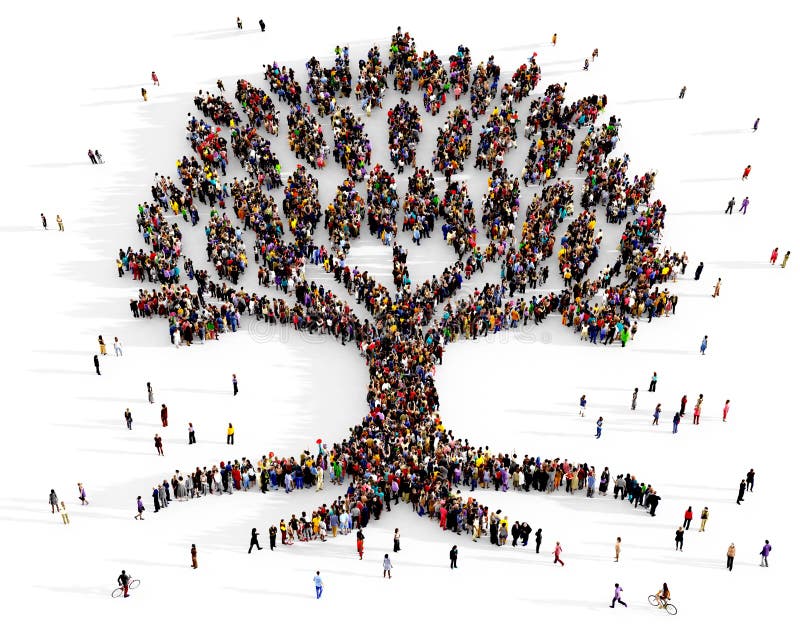 Crowd of People Gathered Together in the Shape of Large Tree, Human ...