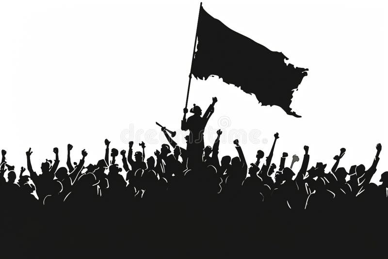 A Crowd of People Holding Up a Flag and Waving Stock Illustration ...