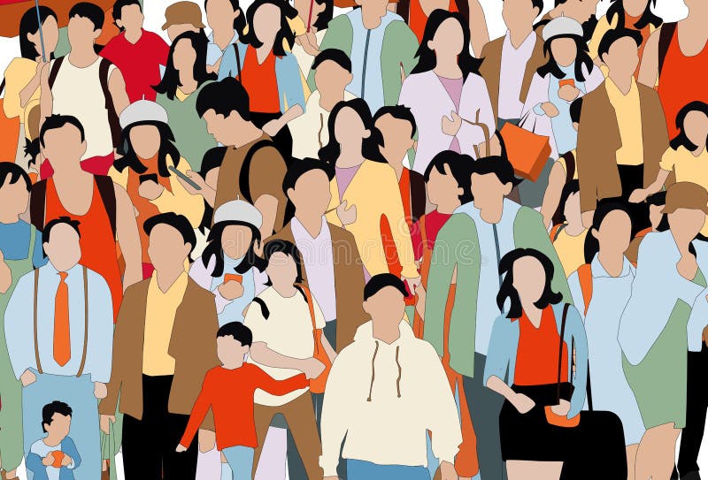 Crowd of People Illustration. Crowded Group of Men, Women and Children ...