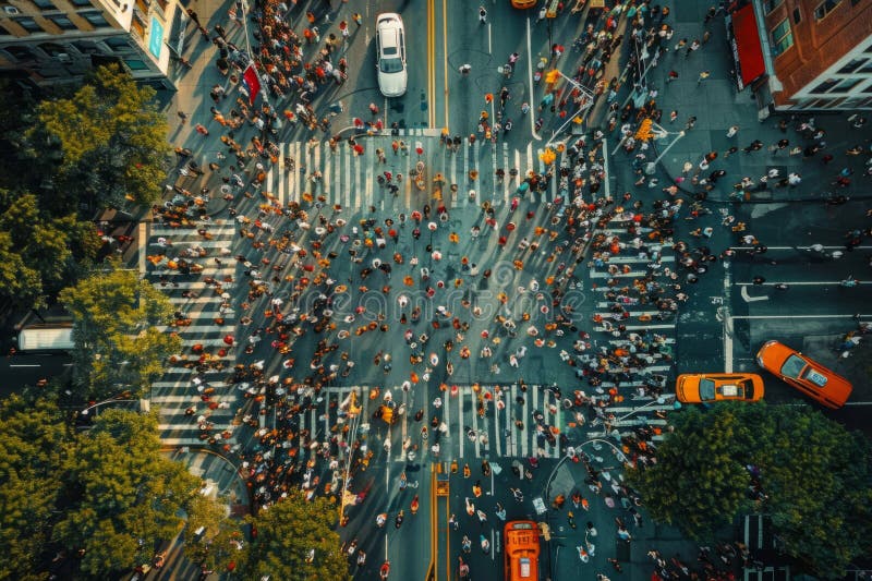 Crowd of People at the Intersection Bird S Eye View Stock Photo - Image ...